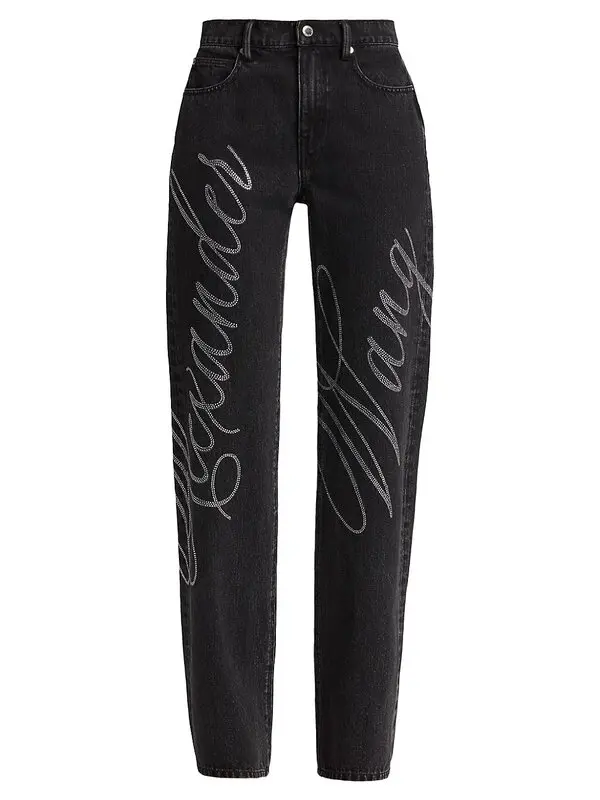 Alexander Wang Ez Mid-Rise Relaxed Hotfix Cursive Logo Jeans
